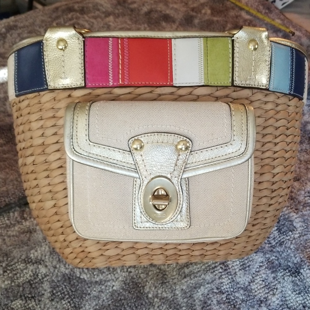 Rare Coach Straw Patchwork Basket Purse Pocketbook - Gem